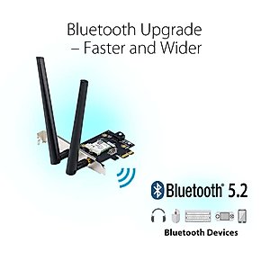 ASUS AX1800 PCIe WiFi Adapter (PCE-AX1800) - WiFi 6, Bluetooth 5.2, Ultra-Low Latency Wireless, 2 External Antenna, Supporting Total Data Rate up to 1800Mbps, WPA3 Network Security, OFDMA and MU-MIMO