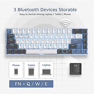 FL ESPORTS F12 65% Three-Mode Wireless Mechanical Keyboard, 68 Keys RGB BT 5.0/2.4Ghz Gaming Keyboard, Smooth Quiet Kailh BOX Red Switch, PBT Keycaps, Durable Battery, Tranquility Blue