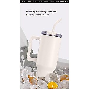 TLINNA 40oz Stainless Steel Vacuum Insulated Tumbler with Lid and Straw for Water, Iced Tea or Coffee, Smoothie and More (Gream White, 40 oz)