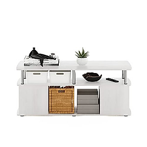 Furinno Jaya Stand for TVs up to 50 Inch with Open Storage, 18.9"D x 47.2"W x 20.12"H, White Oak/Stainless Steel Tube