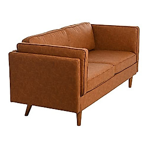 Creative Co-Op Atley High Sided Sofas, Vegan Cognac Leather