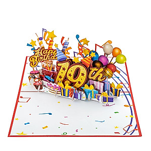 iGifts And Cards Happy 19th Red Birthday 3D Pop Up Greeting Card – Awesome 19 Birthday Card Son, Daughter, Turning Nineteen Birthday Gift Granddaughter, Grandson, Unique Present, 5" X 7"