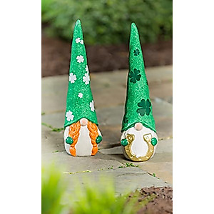 Evergreen 13" H Ceramic St. Patrick's Gnome Garden Statuary, Man Gnome