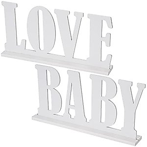 LOVE BABY Wooden Letter Block Sign for Baby Shower, Birthday Party, Gender Reveal Table Decorations – by ZouYee（White)