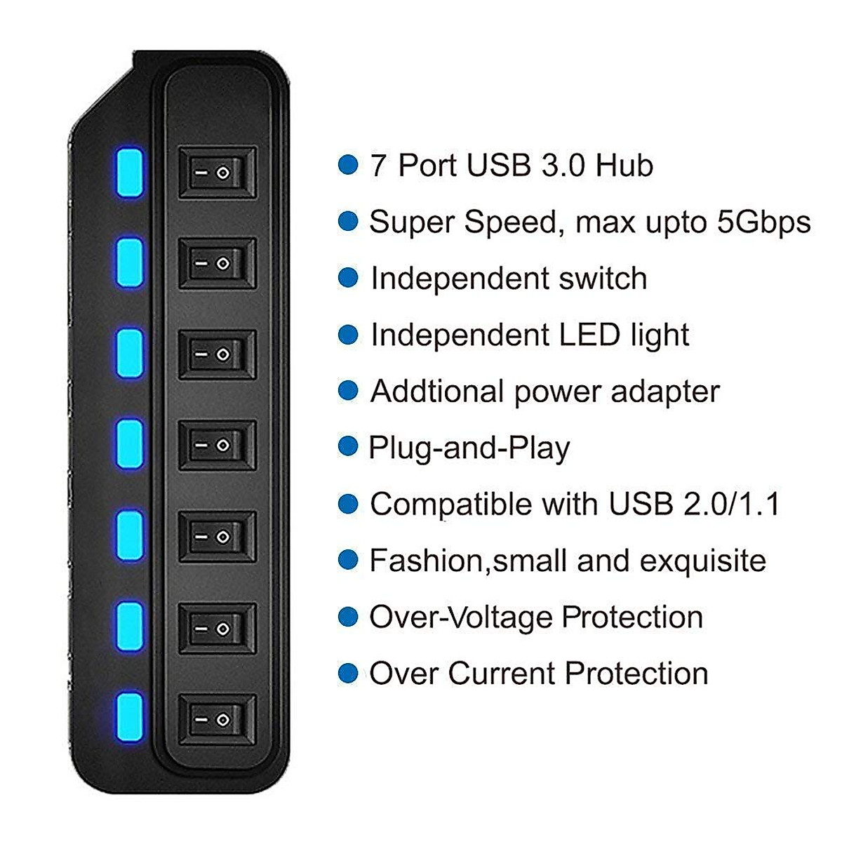 USB HUB - USB 3.0 Ports with Individual Power Switch, Data Splitter & Power Hub (7 Ports)