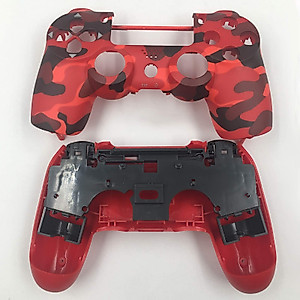 HUAYUWA Plastic Game Controller Housing Cover with Buttons Replacement Set Fit for Playstation 4 Slim 4.0 JDM-040 (V1 Version), Camouflage Red