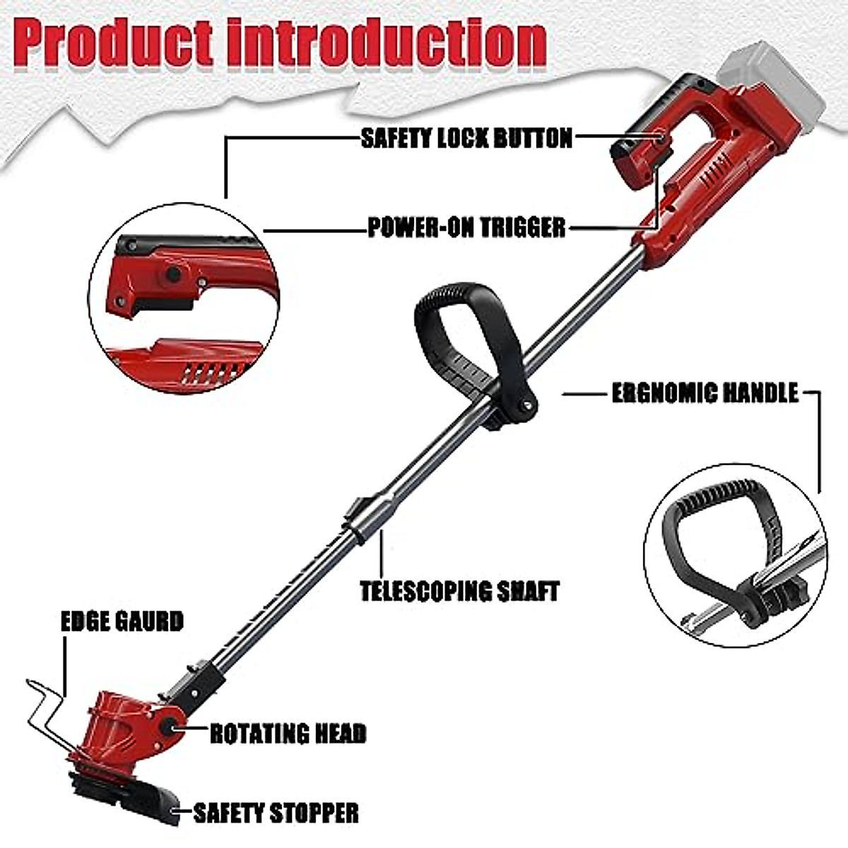 PEDONY Cordless String Trimmer - for Milwaukee 18V Battery Weed Wacker Lawn Trimmer, Adjustable Pole Length, Electric Weed Trimmer Tool for Garden and Yard (Battery Not Included)