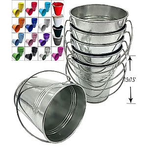 ITALIA 6 Pack,Size 7.5 x 7.5" H, Color Galvanized, Quality Metal Bucket,3.7 Quart 6-Pack
