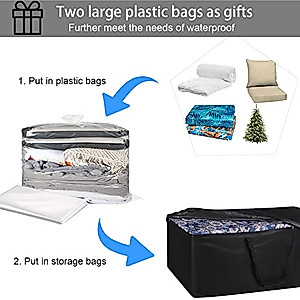 NettyPro Patio Cushion Storage Bags 2 Pack Water-Resistant Extra Large Bag for Outdoor Cushions Heavy Duty Patio Furniture Storage Bag 65 Inch, Black