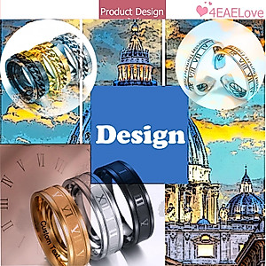 4EAELove Custom Roman Numeral Ring for Men Text Engraved Personalized Graduation for Women Men Thumb Stainless Steel 6mm Black Silver Gold