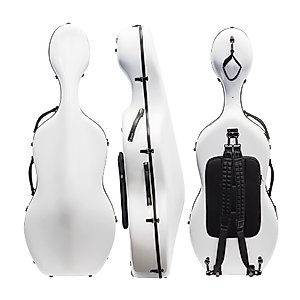 MI&VI CC-7002WB Classic Carbon Fiber Composite Cello Case (Full Size) 4/4 with Wheels | Carry Straps | 12.5lb Lightweight | Tough Shell (White + Bag)