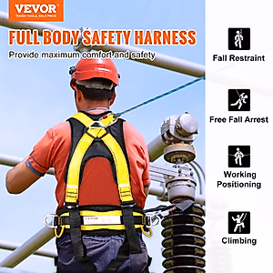 VEVOR Safety Harness, Universal Full Body Harness, Detachable Safety Harness Fall Protection with Added Padding on Shoulder, Back, Waist, Legs, and 5 D-Rings, ANSI/ASSE Z359.11, 340 lbs