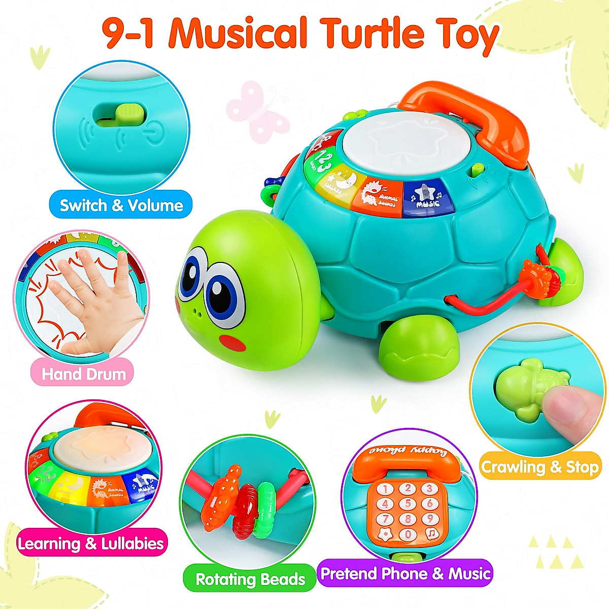 OCATO Infant Baby Toys 6 to 12 Months Crawling Musical Turtle Toys 6 9 12 18 Month Old Toddler & Baby Toys 12-18 Months, Light Up Tummy Time Educational Learning Toys for 1 2 3 Year Old Boy Girl Gifts