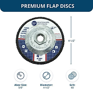 Benchmark Abrasives 4.5" x 5/8"-11 Premium High Density Jumbo Zirconia Type 29 Flap Discs 4 1/2 for Angle Grinder, Sanding Discs, Finishing - Grinding Wheels 4 1/2 Inch (10 Pack) - 60 Grit