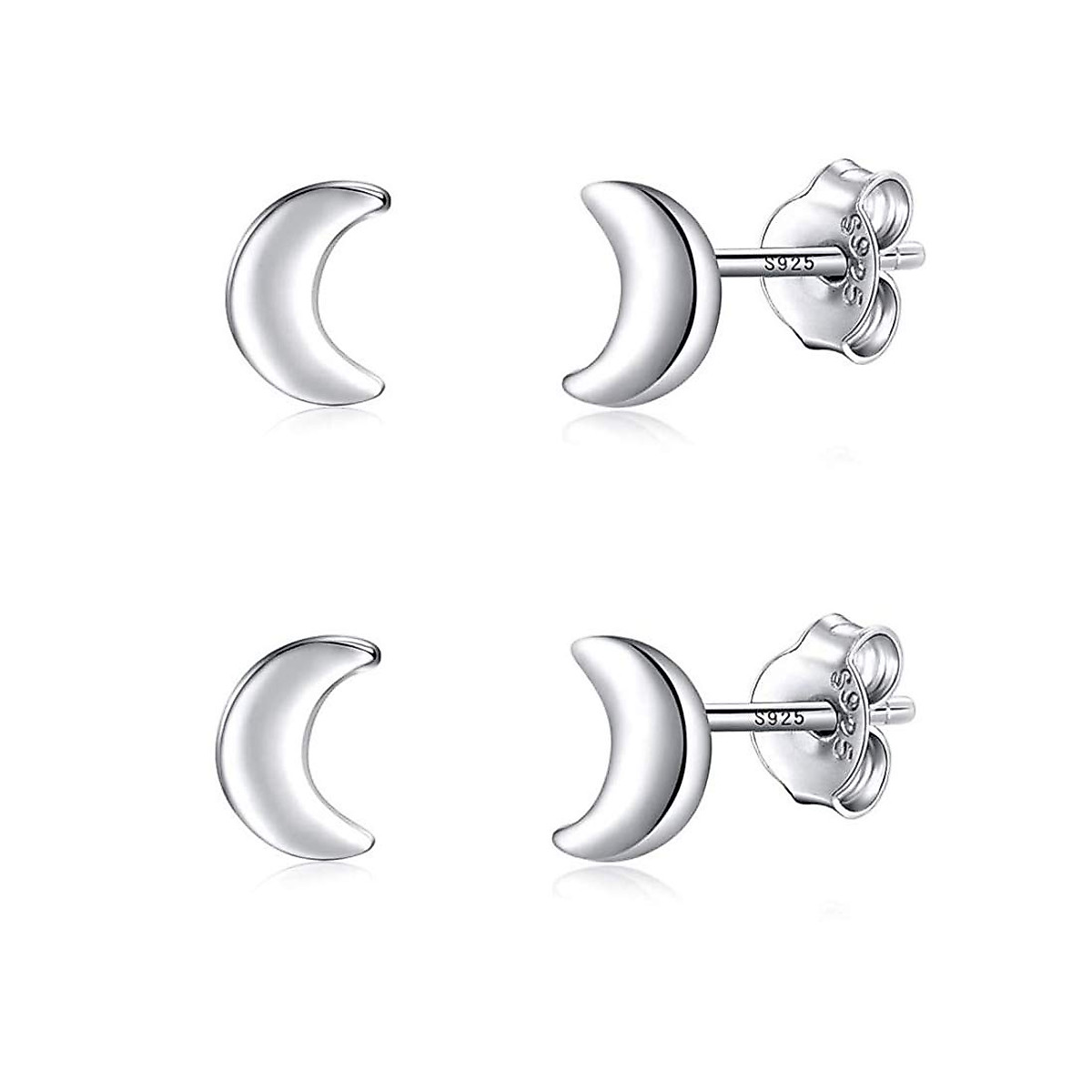 2 Pairs Adabele Real 925 Sterling Silver Hypoallergenic Stud Earrings Dainty Small Waxing Moon Ear Studs for Women Birthday Gift SSE93-1