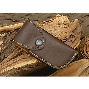 5" Genuine Leather Knife Holster with Belt Buckle – Holding Sheath for Pocket Knives, Folding Knife- Compact Draw EDC Knife Holster Belt – Brown, Camping, Hunting, and Outdoors.