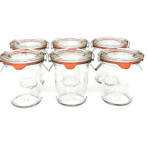 Weck 760 Mold Jar 6 Pack – Eco-Friendly Jars with Lids – 5.4oz Glass Jars – Airtight Glass Containers with Clamp Seals – Transparent Glass Jars
