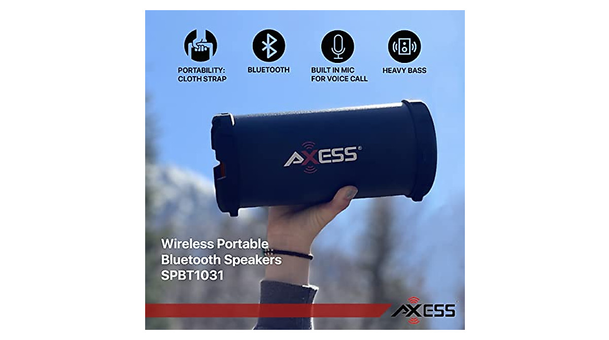 Axess SPBT1031 Portable Bluetooth Speaker - Powerful 2.1 Hi-Fi Sound