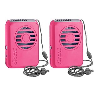 O2COOL Personal Travel Rechargeable Battery Powered Neck Cooling Fan, 2-Pack (Pink)