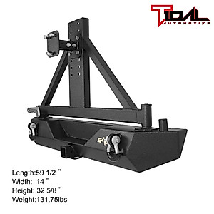 Tidal Heavy Duty Rear Bumper with Tire Carrier and Hitch Receiver Fit for 87-06 Wrangler TJ YJ