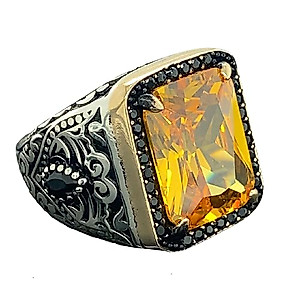 Men Silver Handmade Ring, Citrine Gemstone Ring, Ottoman Style Vintage Ring, 925k Sterling Silver Ring, Gift For Him