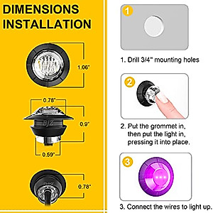 BJZ 3/4'' LED Trailer Marker Clearance Lights Purple Round 12V Automotive Side Marker Turn Signal Tail Indicator Light Assemblies Waterproof for Trailer Truck ATV UTV RV Van Bus, 10Pcs w/Clear Lens