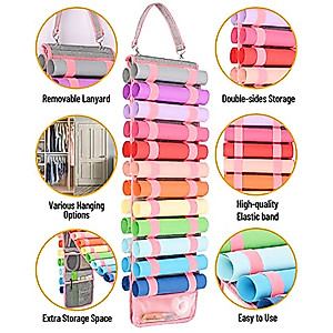 FINESUN Vinyl Roll Holder, Criсut Accessories, Vinyl Storage with Visible Pocket, Vinyl Holder with 24 Elastic Compartments, Vinyl Organizer for Cricut Tools, Gift Wrap Organizer, Pink& Grey (Pink)