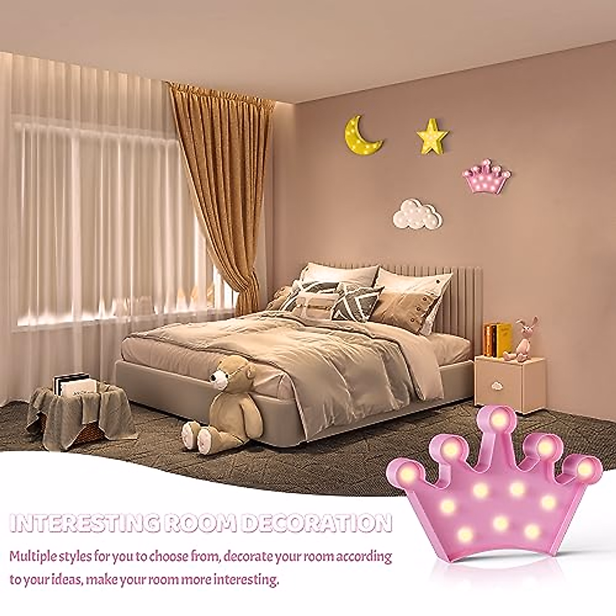 Ganrami Crown Pink Decor, Princess Decor for Girls Room, Princess Party Decorations, Birthday Decor, Battery Powered Night Light for Girls