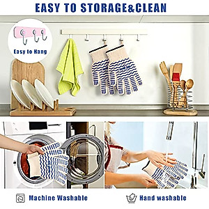 Heat Resistant Kitchen Oven Gloves, Grill Gloves with Non-Slip Silicone, EN407 Certified - 932°F Oven Gloves - Ideal for Kitchen, Outdoor Cooking, Grilling (1 Pair Blue)