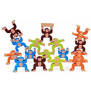 Toyssa Wooden Stacking Games Monkeys Interlock Toys Balancing Blocks Games Toddler Educational Toys for 3 4 5 6 Years Old Kids Infants Adults 16 Pieces