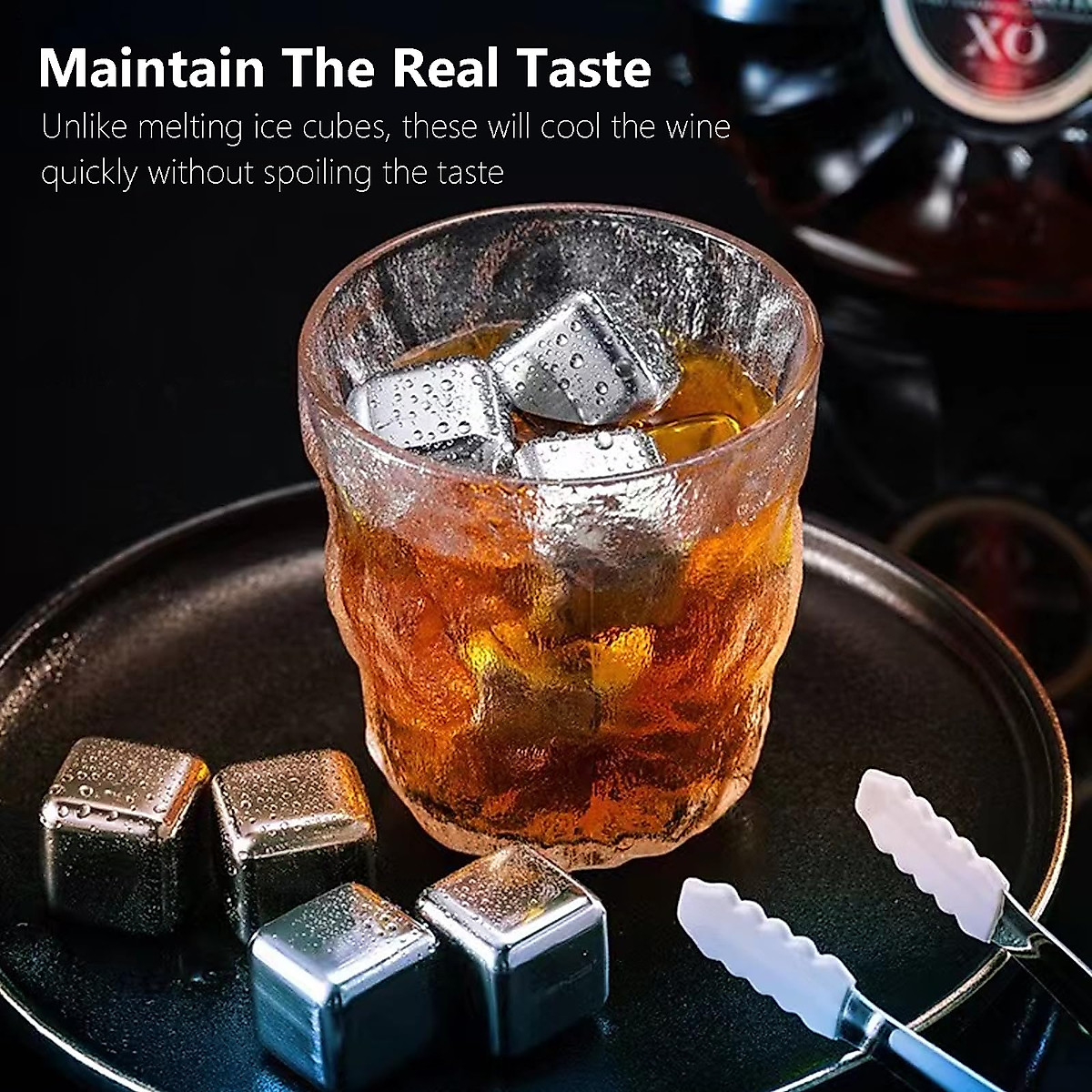 Das TooKii Whiskey Stones 6 Pack, Metal Reusable Ice Cubes, High Cooling Technology, Stainless Steel Ice Cubes, Refreezable Chilling Stones for Whiskey, Vodka, Liqueurs, Wine, Beverage Juice or Soda