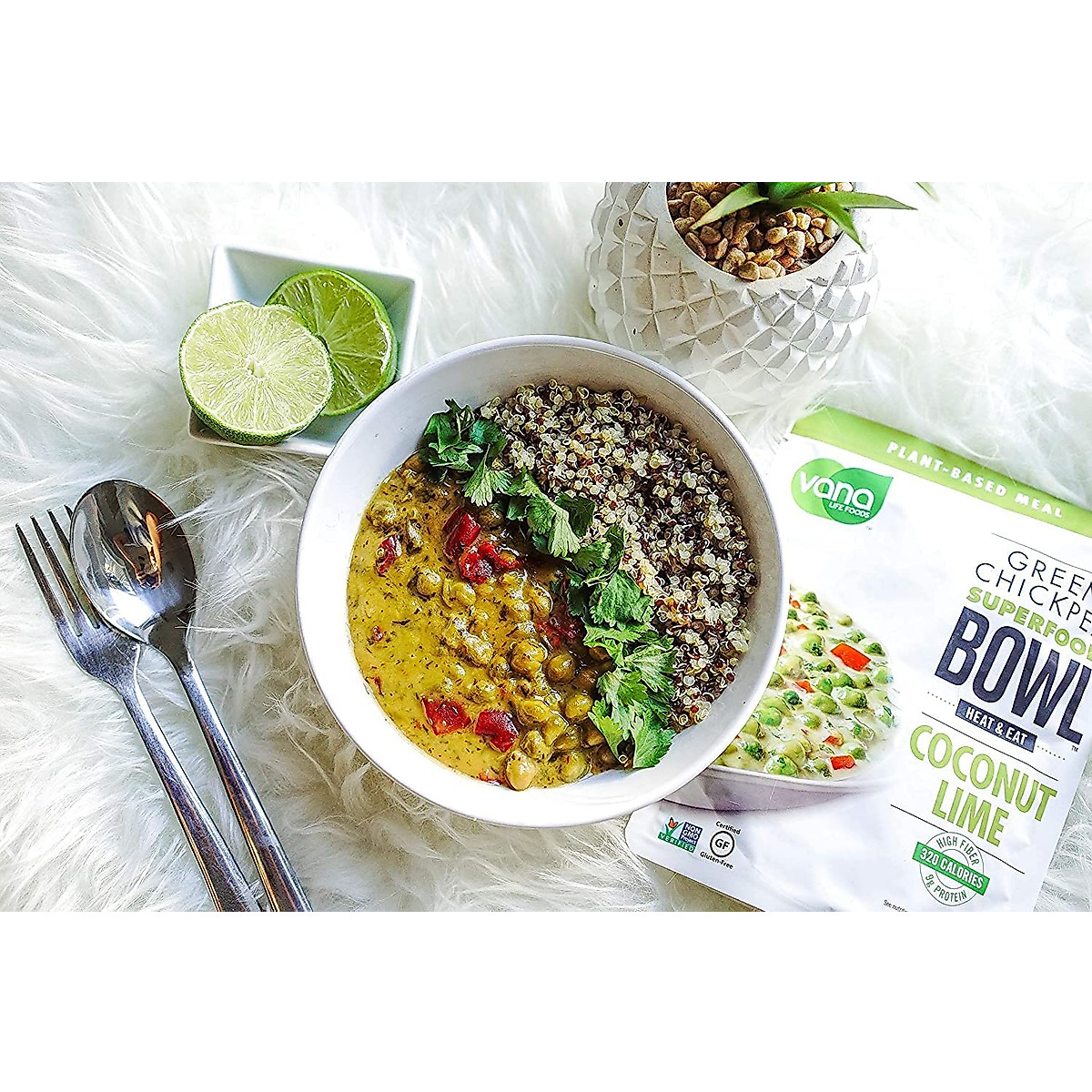 Vana Life's Foods Plant based Ready Meal - Green Chickpea Superfood Bowl Heat and Eat Microwaved Cooked Bowl | Product of the USA (Coconut & Lime, 6-Pack)