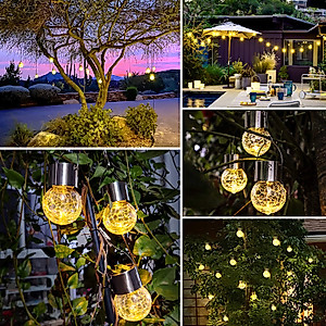 12Pack Hanging Outdoor Solar Lights - Decorative Cracked Glass LED Ball Lights Waterproof Tree Solar Powered Globe Lights with Handle for Garden Yard Patio Fence Christmas Decoration, Warm White