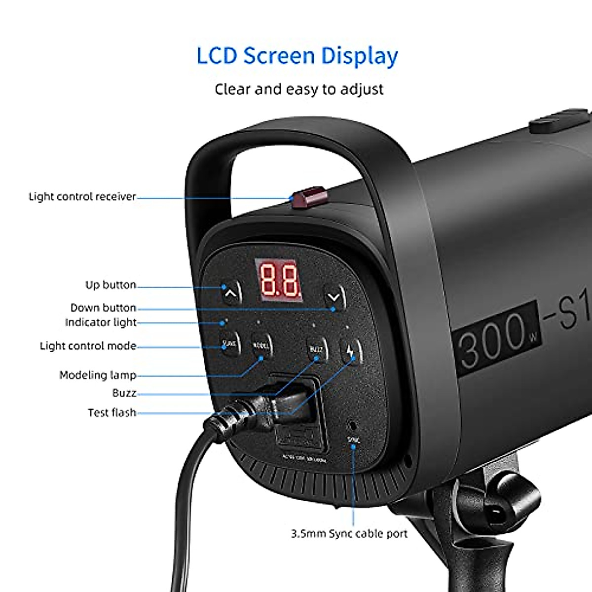 NEEWER S101-300W Studio Monolight 300W 5600K GN58 Strobe Flash with Optical Slave Mode, Adjustable Brightness/Modeling Lamp/Bowens Mount/Silent Fan/Metal Base for Product Portrait Photography