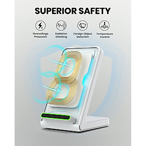 Wireless Charging Stand for iPhone 15/14/13/12 Pro Max/Pro/Mini, SE 11 X XR XS MAX X 8 Plus, Wireless Phone Charger Samsung S23/S22/S21/S20/S10+/Ultra, Note 20/10/9 White (Adapter Included)