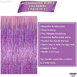 KatchOn, Iridescent Purple Fringe Curtain - 8x3.25 Feet, Pack of 2 | Purple Streamers for Mermaid Birthday Decorations | Purple Party Decorations | Valentine Decorations, Purple Birthday Decorations