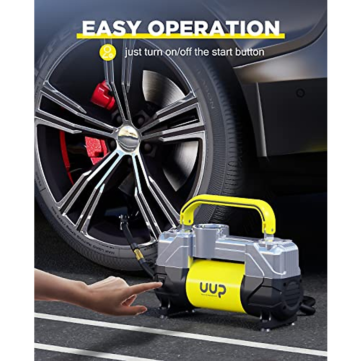 UUP Tire Inflator Air Compressor, 150PSI 12V DC Double Cylinders Heavy Duty Portable Air Pump w/Emergency LED Light for Truck, SUV, Car, RV