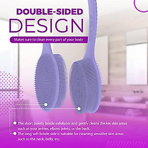 Avilana Back Scrubber for Shower,19 inch Silicone Body Scrubber with Handle, Shower Back Scrubber for Men and Women, Back Brush for Shower, Loofah with Handle Shower Brush (S1-Lavender)