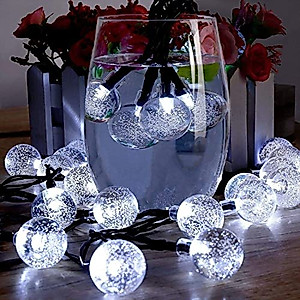 JMEXSUSS 2 Pack 30 LED Solar String Lights 8 Modes Crystal Globe String Lights Outdoor Waterproof Solar Powered String Lights for Patio Tree Camping Fence Party Decorations(White)