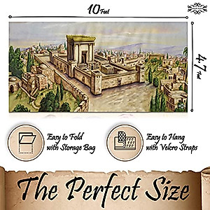 SUKKOT HADAR Sukkah Decoration: 4.7X10 Foot Vibrant Jewish Hanging Nylon Fabric Canvas Wall Banner, Hiddur Mitzvah Artwork with Bag (Temple Fabric)