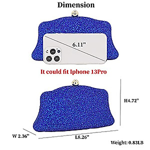 Chaliwini Shiny Rhinestone Crystal Purse Royal Blue Clutch Evening Bag For Women Wedding Party Glitter Handbag