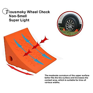Tiousmoky Wheel Chocks, Rubber Wheel Chock with Curved, Durable, Non-Slip, Solid Trailer Wheel Chocks for Boat Trailers, RV, Truck, Camper, 40000lbs (Orange)