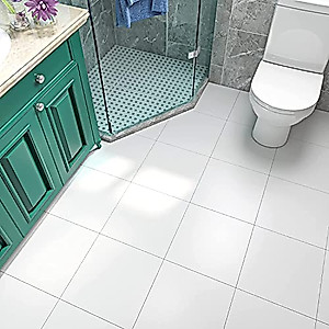 FunStick White Floor Tiles Peel and Stick Waterproof 12x12 In 15 Pcs White Vinyl Flooring Peel and Stick Bathroom Floor Tile Stickers Removable Stick on Laminate Linoleum Flooring for Kitchen Basement