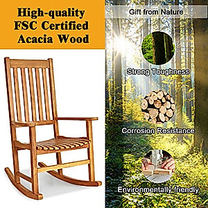 Giantex Rocking Chair Acacia Wood Frame Outdoor& Indoor for Garden, Lawn, Balcony, Backyard and Patio Porch Rocker (1, Natural)