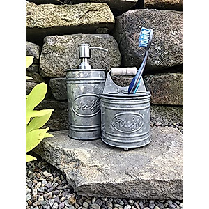 Autumn Alley Rustic Bathroom Accessories Set - Farmhouse Bathroom Soap Dispenser and Toothbrush Holder Set - Western Bathroom Accessories, Farmhouse Decor for Bathroom Countertop, Galvanized Grey