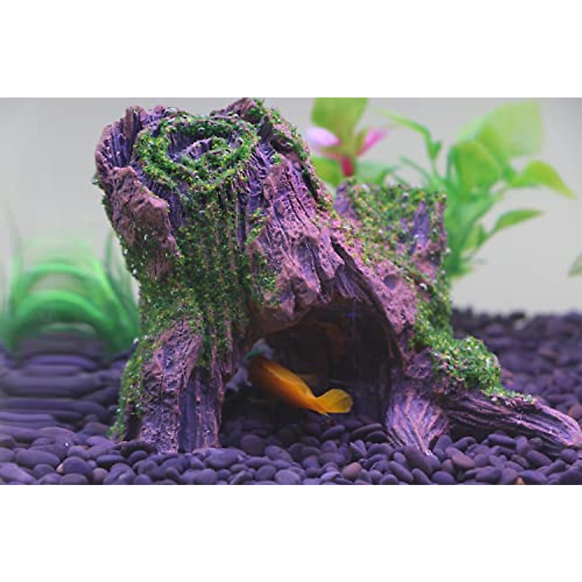 HRRIVE Aquarium Landscape Tree Stump Rock Hollow Cave Stone for Cichlid Betta Fish Tank Decoration