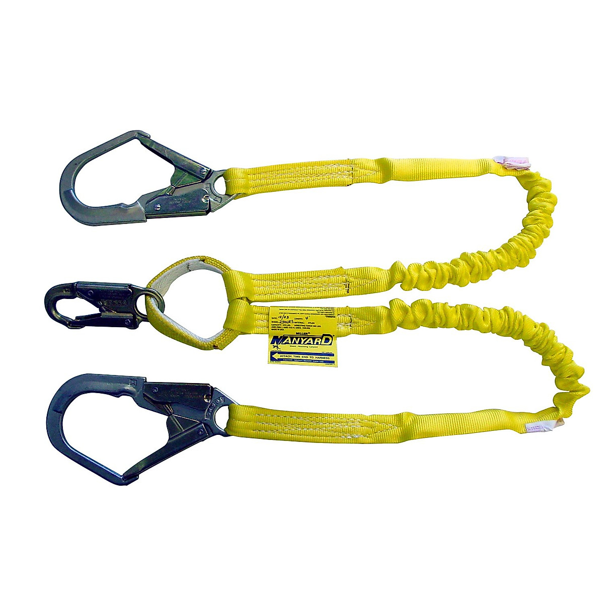 Honeywell Miller by Honeywell by 231WRS/4FTYL 4-Feet Manyard Shock-Absorbing Webbing Lanyard with Two Legged, 2-1/2-Inch Locking Rebar Hook, Yellow