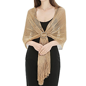 YGR Women’s Sparkling Metallic Shawls and Wraps for Evening Party Dresses, Gold