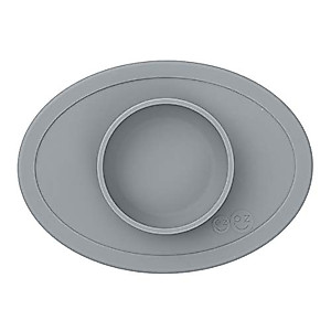 ezpz Tiny Bowl - 100% Silicone Suction Bowl with Built-in Placemat for First Foods + Baby Led Weaning - Fits on All Highchair Trays - 6 Months+ (Gray)