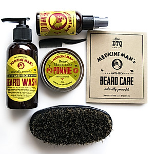 Medicine Man’s Anti-Itch Beard & Mustache Kit - Beard Itch Wash, Oil, Balm, Brush - Beard Treatment Products in Premium Gift Box